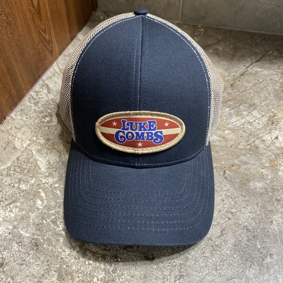 Luke Combs | Accessories | Luke Combs Trucker Snapback Hat Blue Beige ...
